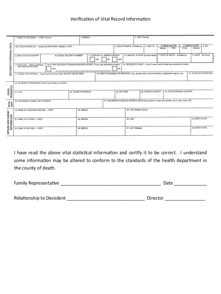 Fillable Online Verification of Vital Record Information Fax Email ...