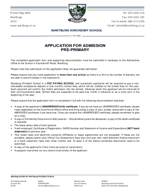 Fillable Online PRE-PRIMARY APPLICATION FORM Fax Email Print - pdfFiller