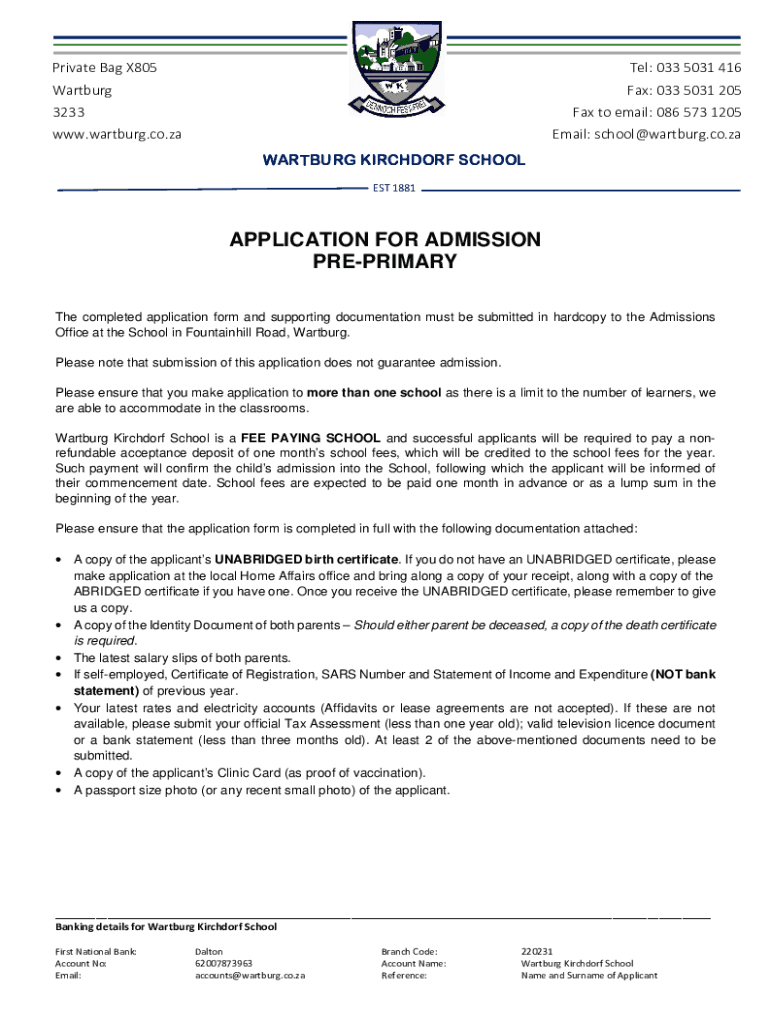 Fillable Online PRE-PRIMARY APPLICATION FORM Fax Email Print - pdfFiller