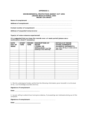 Fillable Online NOISE LOG SHEET Fax Email Print - pdfFiller