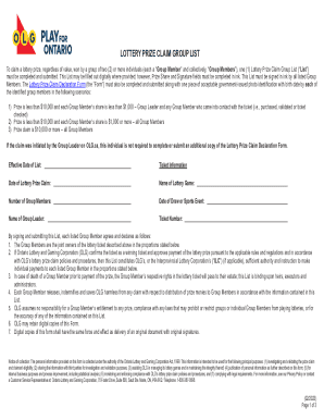 Fillable Online Lottery Prize Claim Group List Fax Email Print - pdfFiller