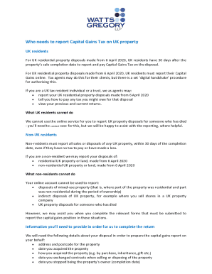 Fillable Online Reporting Capital Gains Tax on the Sale of UK ...