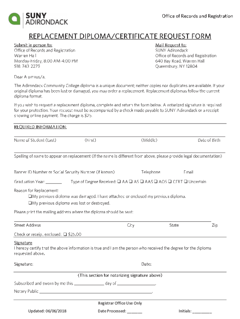 Fillable Online Free fillable New Diploma Request Done PDF form Fax ...