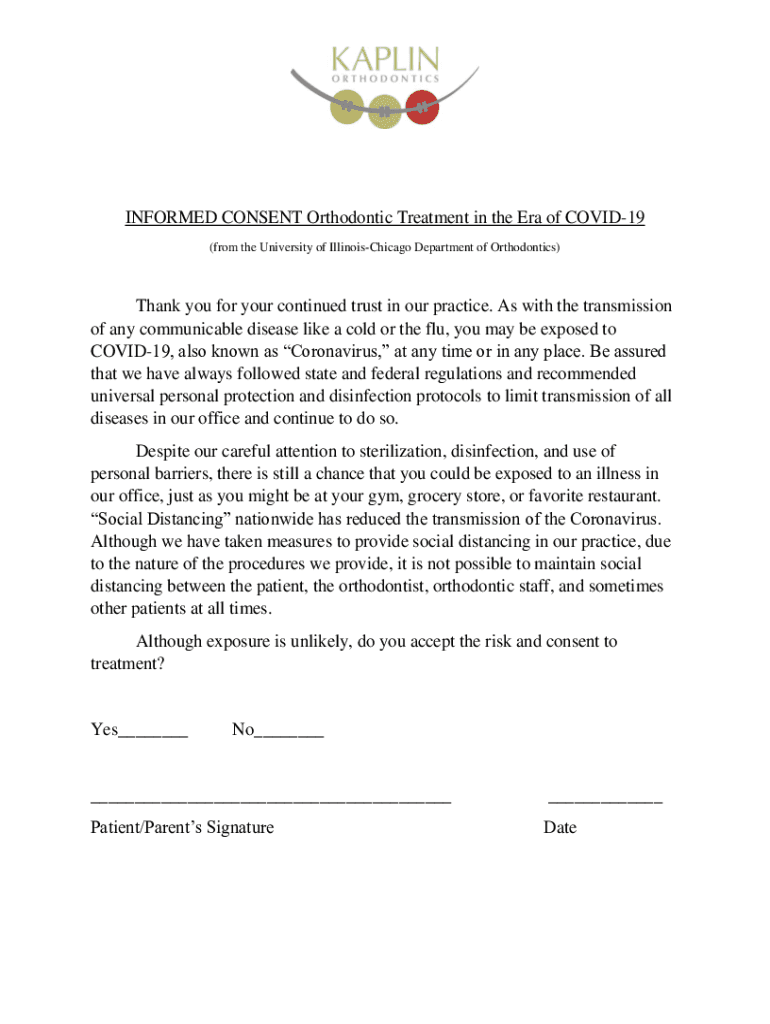 Fillable Online INFORMED CONSENT Orthodontic Treatment in the Era of ...