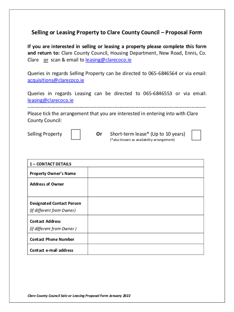 Fillable Online Leasing Property to Clare County CouncilProposal Form Fax Email Print - pdfFiller