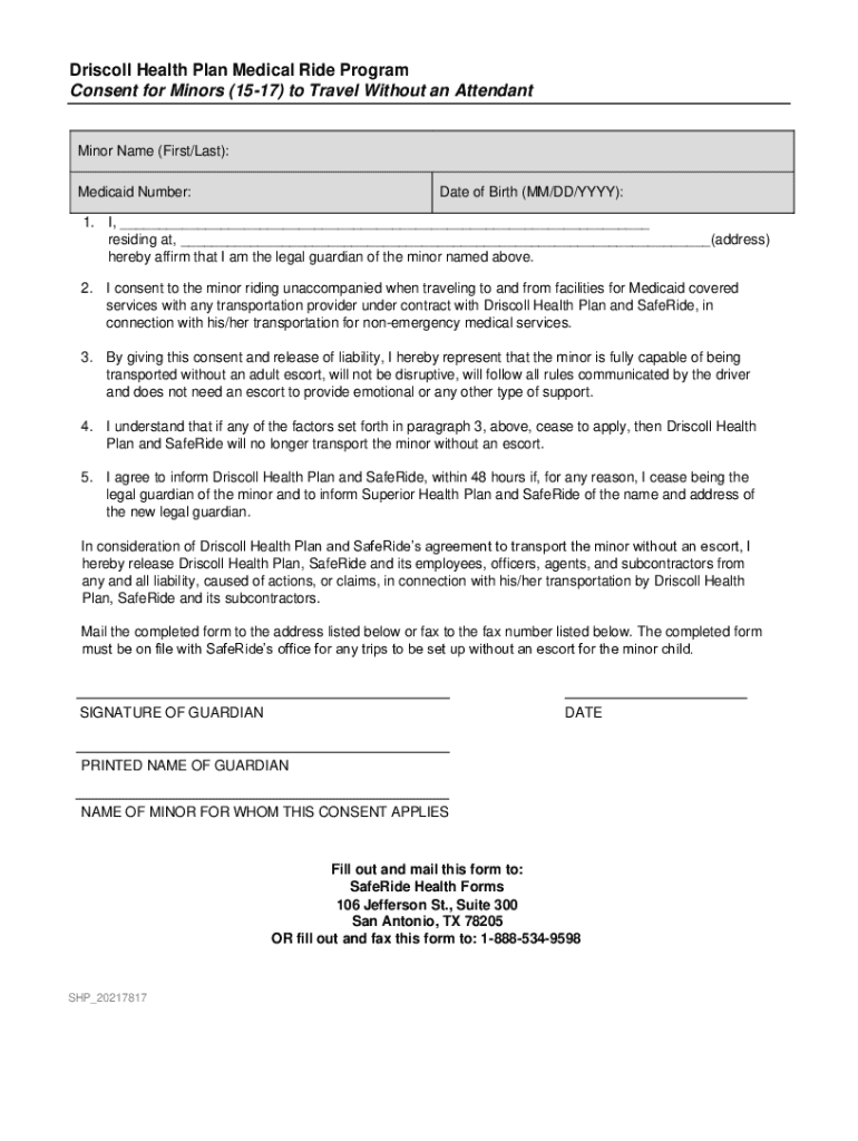 Fillable Online Driscoll Health Plan Medical Ride Program Consent for ...