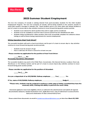 Fillable Online Summer Student Employment Application March2023 Fax ...