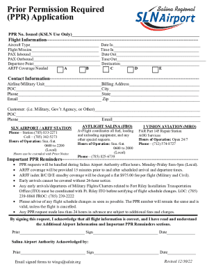 Fillable Online Prior Permission Required (PPR) Form - Airport ...