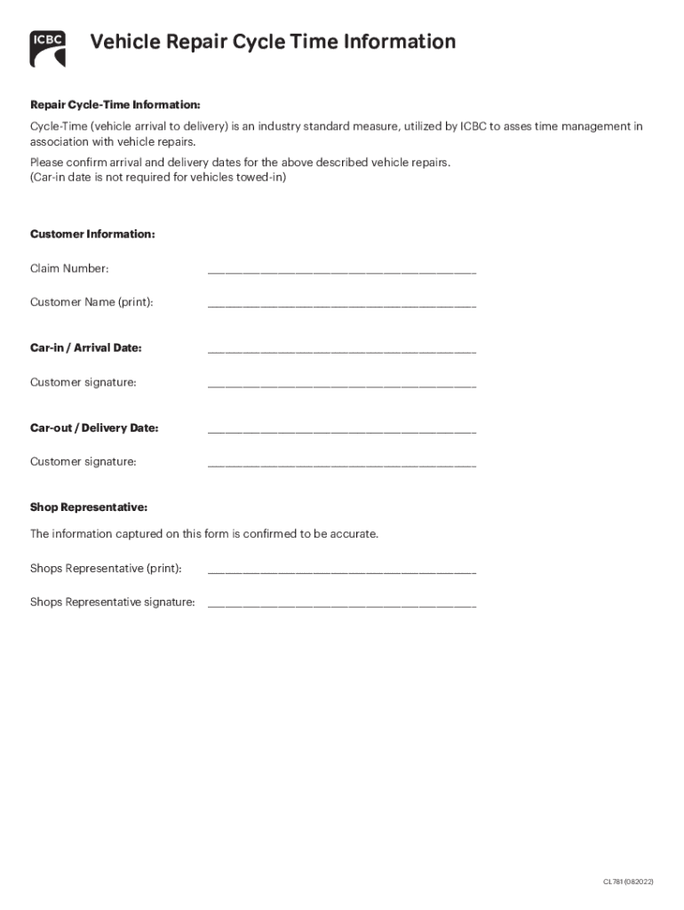 Fillable Online Vehicle Repair Cycle Time Information. Vehicle Repair ...