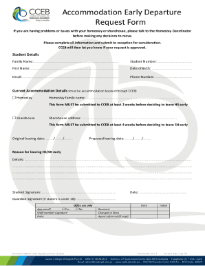 Fillable Online Accommodation Early Departure Request Form Fax Email ...
