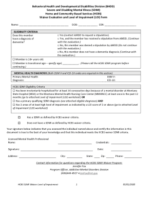 Fillable Online dphhs mt Evaluation and Level of Impairment (LOI) Form ...