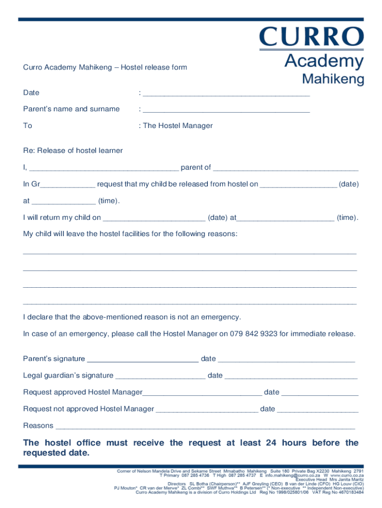 Fillable Online Boarding-school-release form Date Fax Email Print - pdfFiller