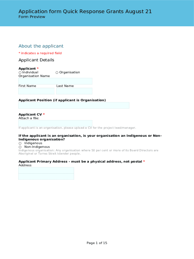Fillable Online Application form Quick Response Grants August 21 Fax ...