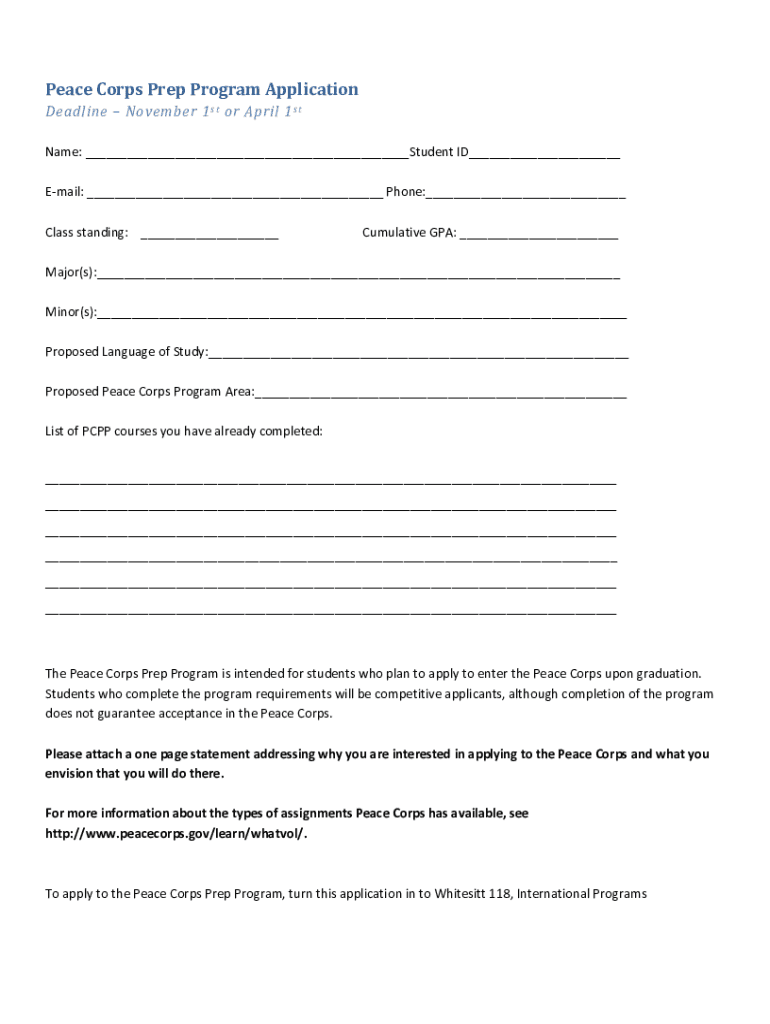Fillable Online Peace Corps Prep Program Application Fax Email Print ...