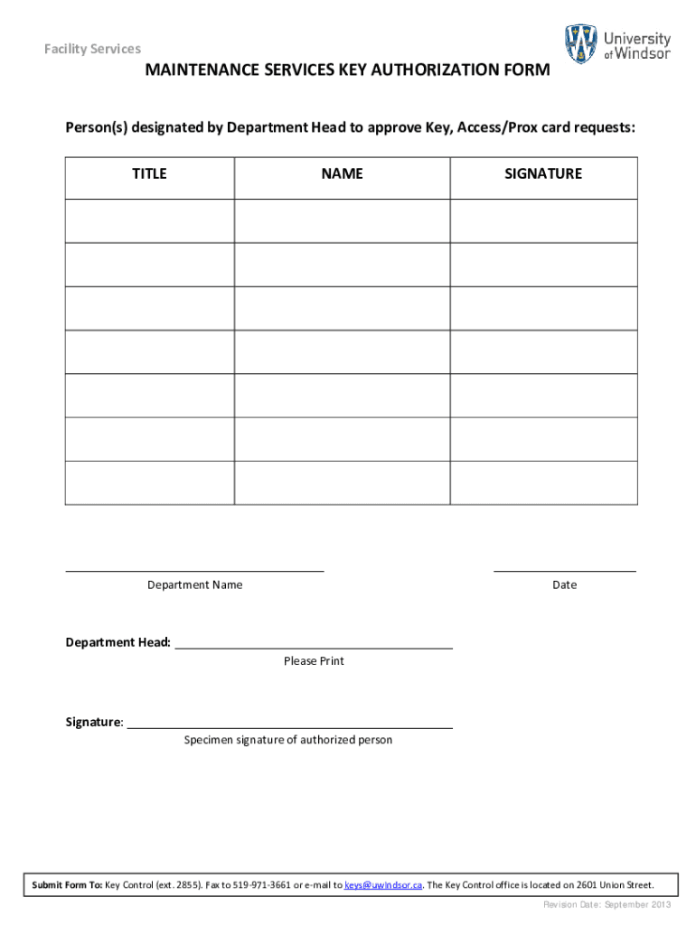 Fillable Online MAINTENANCE SERVICES KEY AUTHORIZATION FORM Fax Email ...