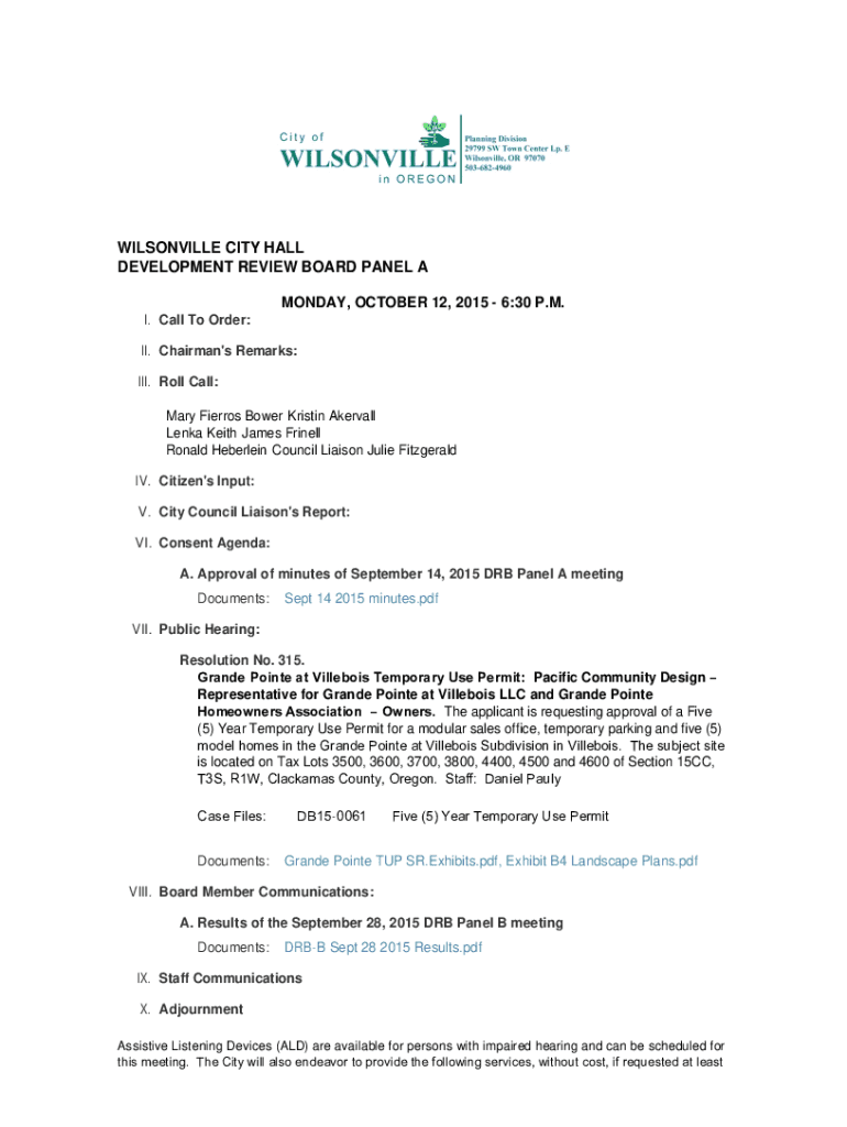 Fillable Online WILSONVILLE CITY HALL DEVELOPMENT REVIEW BOARD ... Fax ...