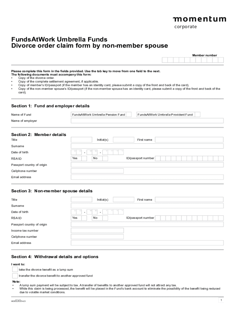 Fillable Online FundsAtWork Umbrella Funds Divorce order claim form by ...
