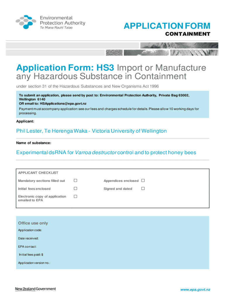 Fillable Online BIREA: Guide to key elements of the HSNO Act Fax Email ...