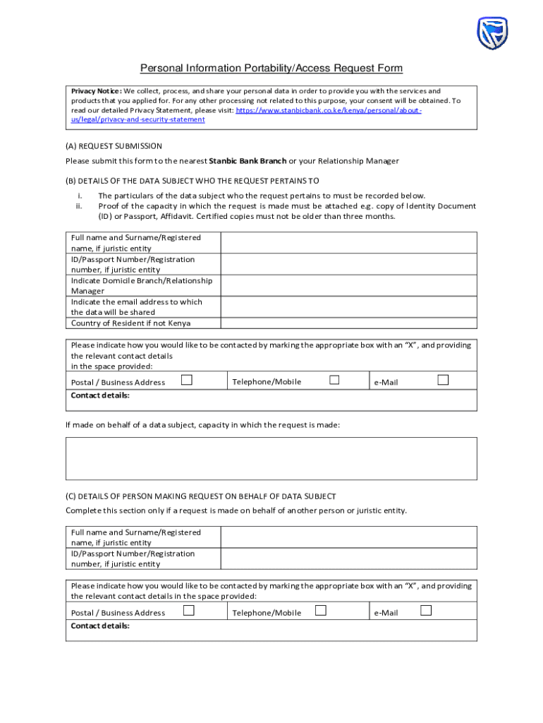 Fillable Online Personal Information Portability/Access Request Form ...