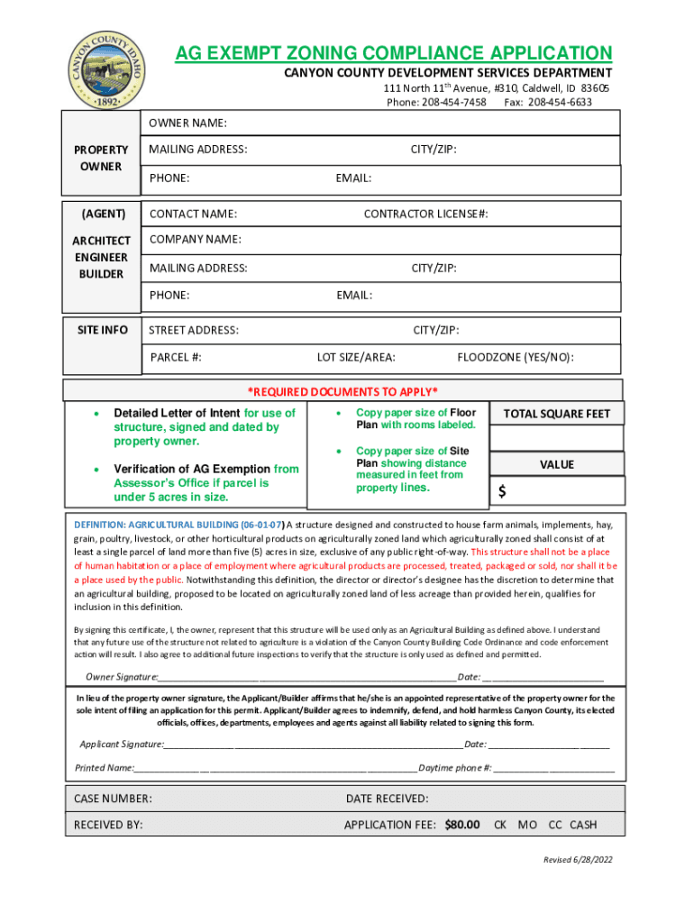 Fillable Online AG EXEMPT ZONING COMPLIANCE APPLICATION Fax Email Print ...