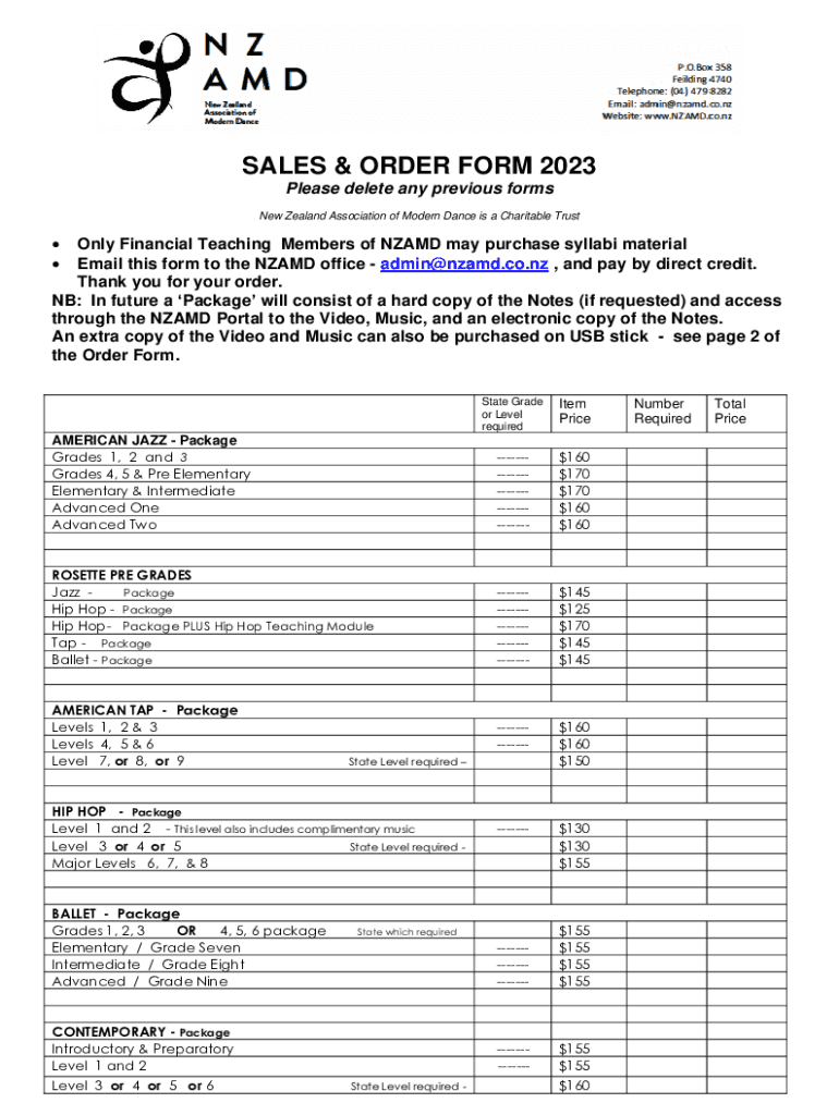 Fillable Online SALES & ORDER FORM 2023 Fax Email Print - pdfFiller