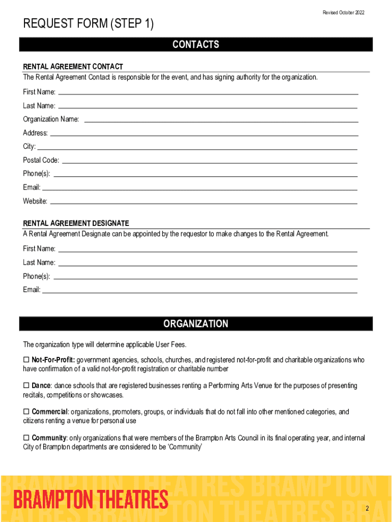 Fillable Online Performing Arts Rental Request Form - Brampton On Stage Fax Email Print - pdfFiller