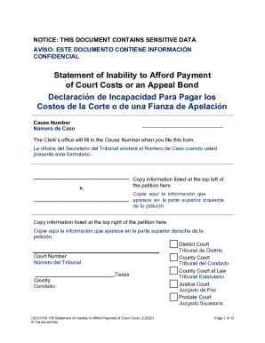 Completable En línea A Statement of Inability to Pay Court Costs Has ...
