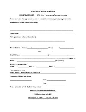 Fillable Online TENANT REGISTRATION FORM SPRINGFIELD MANOR Fax Email ...
