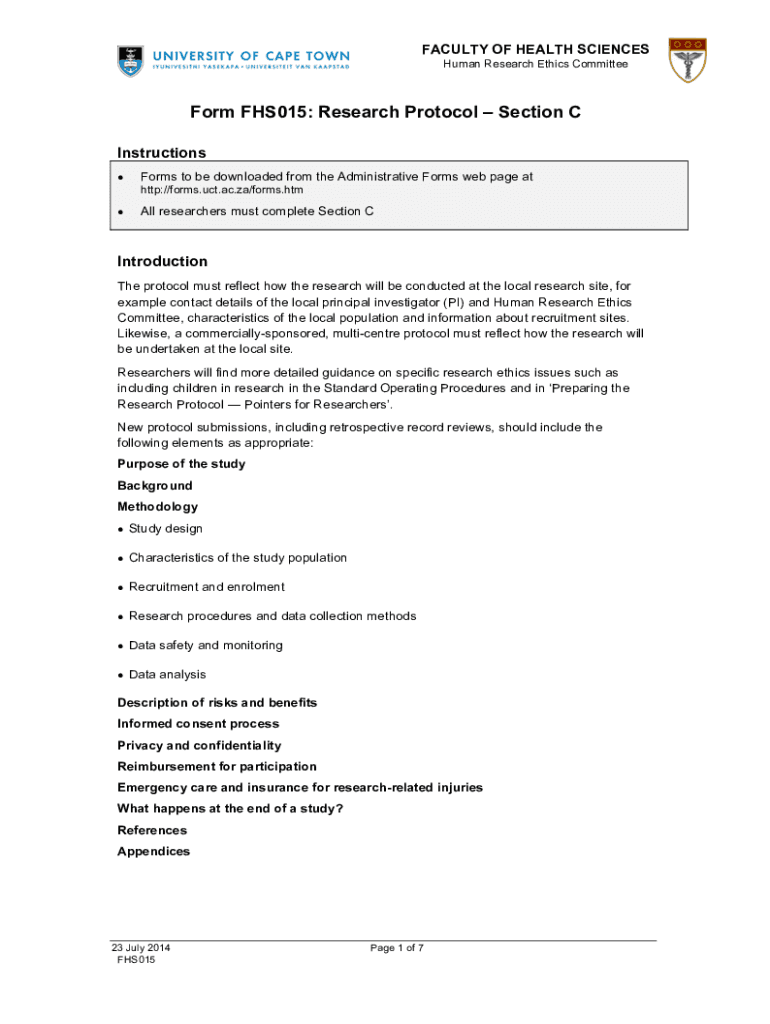 Fillable Online health uct ac Form FHS015hlp: Preparing the Research ...