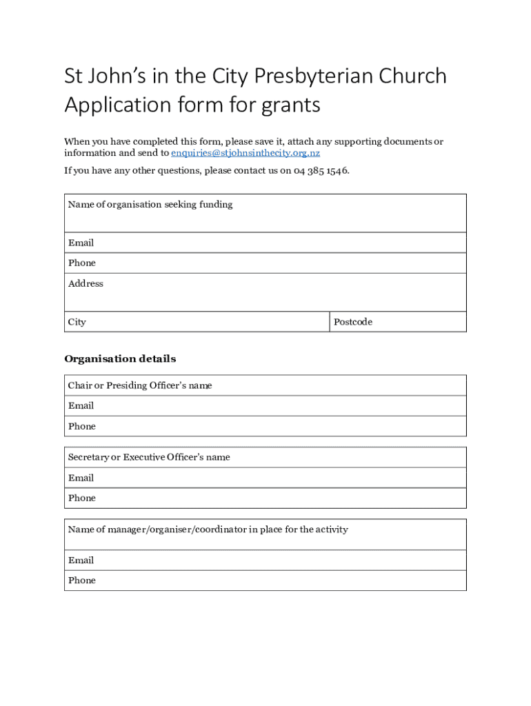 Fillable Online St John's in the City Presbyterian Church Application ...