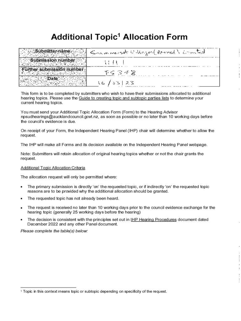 Fillable Online Additional Topic1 Allocation Form Fax Email Print ...