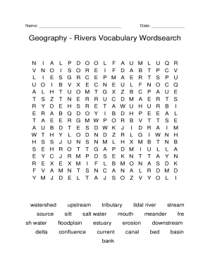 Fillable Online Geography - Rivers Vocabulary Wordsearch Fax Email ...