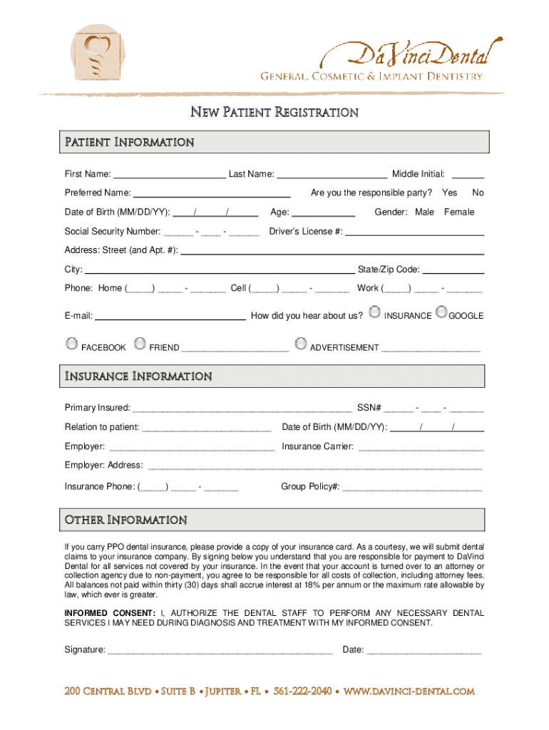 Fillable Online PATIENT REGISTRATION FORM - () Fax Email Print - pdfFiller