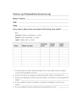 Fillable Online Follow-up Prebedtime Routine Log Fax Email Print ...
