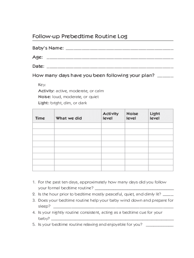 Fillable Online Follow-up Prebedtime Routine Log Fax Email Print ...