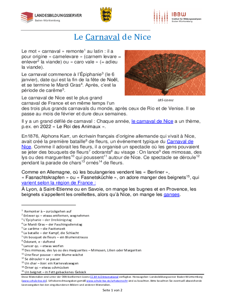 Remplissable En Ligne Le Carnaval de Nice Fax Email Imprimer - pdfFiller