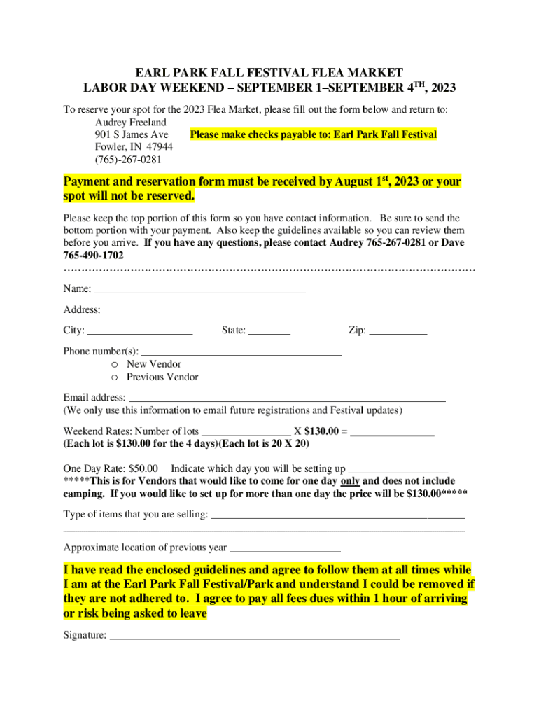 Fillable Online 2023-earl-park-fall-festival-flea-market-form. ... Fax ...