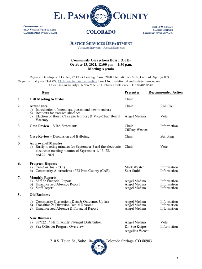 Fillable Online 1:30 p.m. El Paso County Community Corrections Board ...