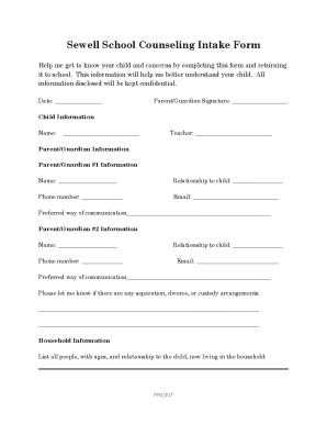 Fillable Online Centre City School Counselor Intake Form Fax Email ...