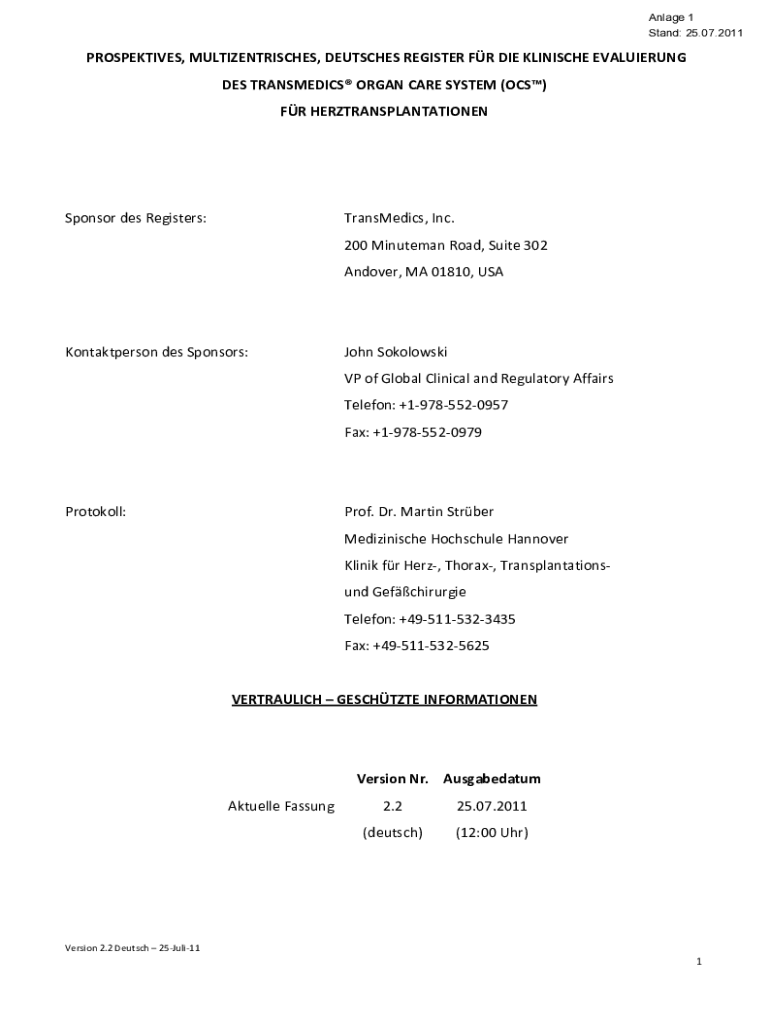 Ausfüllbar Online TransMedics Organ Care System OCS Heart User Guide ...