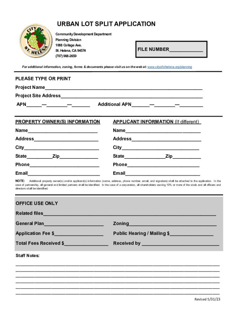 Fillable Online URBAN LOT SPLIT APPLICATION Fax Email Print - pdfFiller