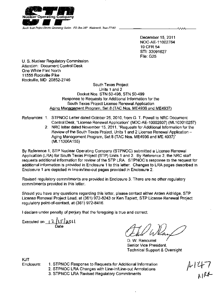 Fillable Online South Texas Project, Units 1 and 2 - Response to ...