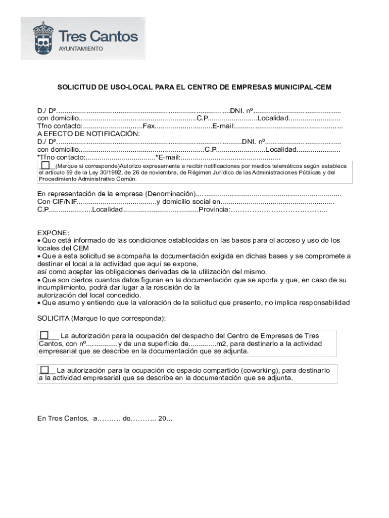 Completable En línea solicitud de uso-local para el centro de empresas ... Fax Email Imprimir ...