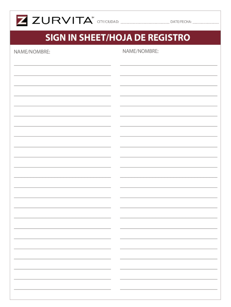 Fillable Online SIGN IN SHEET/HOJA DE REGISTRO Fax Email Print - pdfFiller