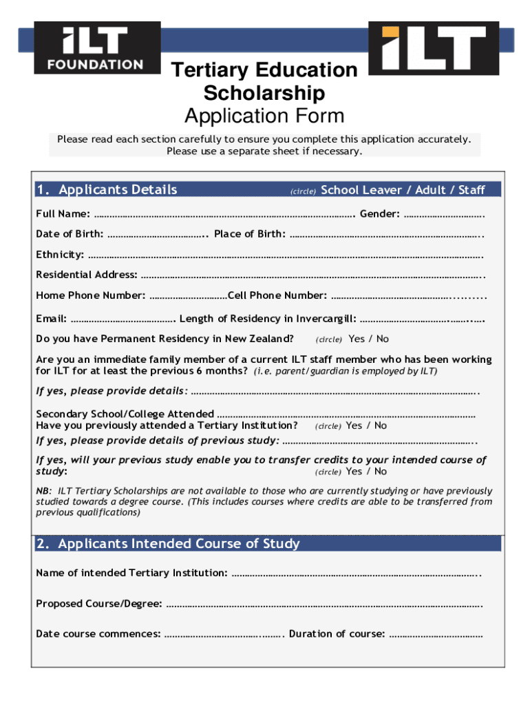Fillable Online Tertiary Education Scholarship Application Form - ILT ...