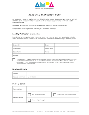 Fillable Online ACADEMIC TRANSCRIPT FORM Fax Email Print - pdfFiller