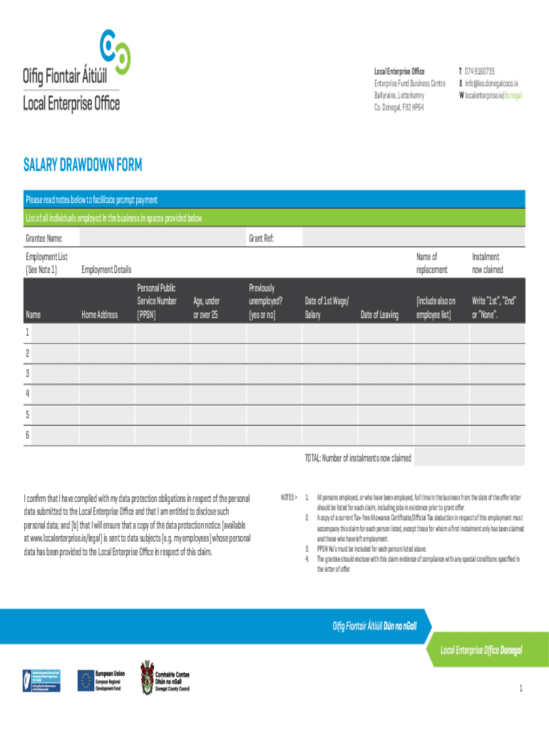 Fillable Online SALARY DRAWDOWN FORM - Donegal Fax Email Print - pdfFiller