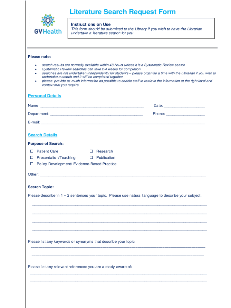 Fillable Online Literature Search Request Form DRAFT Fax Email Print - pdfFiller