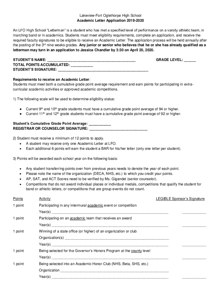 Fillable Online Lakeview-Fort Oglethorpe High School Academic Letter ...