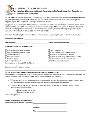 Fillable Online Applicant Documentation of Completion of A Respiratory Care Department ...